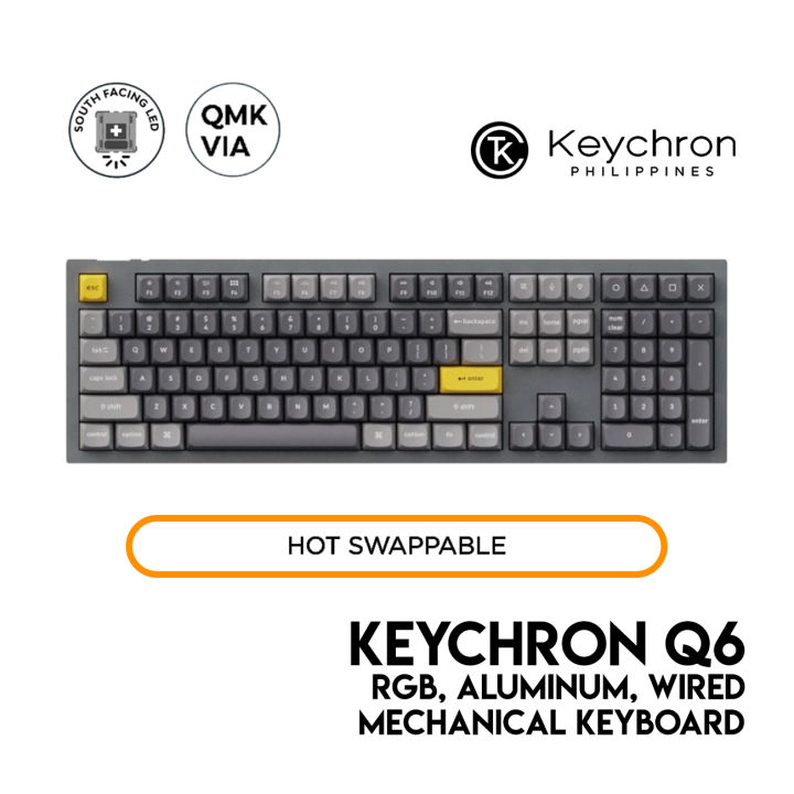 Keychron Q6 QMK Mechanical Keyboard, Silver Grey, Full, Wired, RGB ...