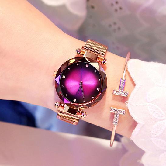 Fashion Starry Quartz Watch Women Luxury Rose Gold Ladies Wrist Watches ...