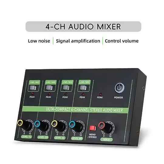 Portable 4 Channel Stereo Audio Mixer, Microphone Sound Card USB Audio ... Portable 4 Channel Stereo Audio Mixer, Microphone Sound Card USB Audio ...