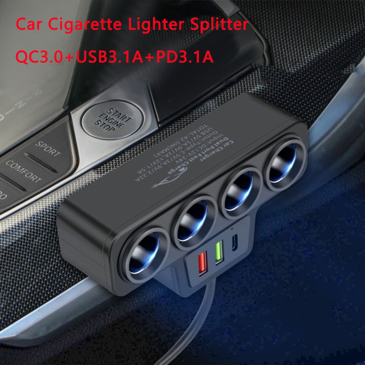 4 Ports PD Car Charger Adapter 120W PD QC3.0 USB 4 Way Socket Splitter ...