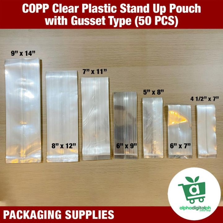 COPP Clear Plastic Stand Up Pouch with Gusset Type Different Size (50 ...