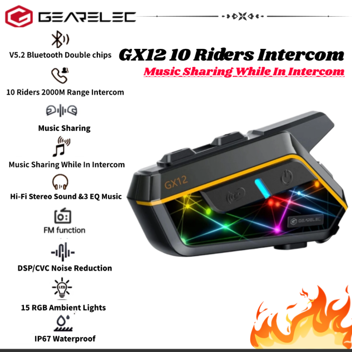 GEARELEC GX12 Motorcycle Helmet Intercom Headset For Music Sharing ...