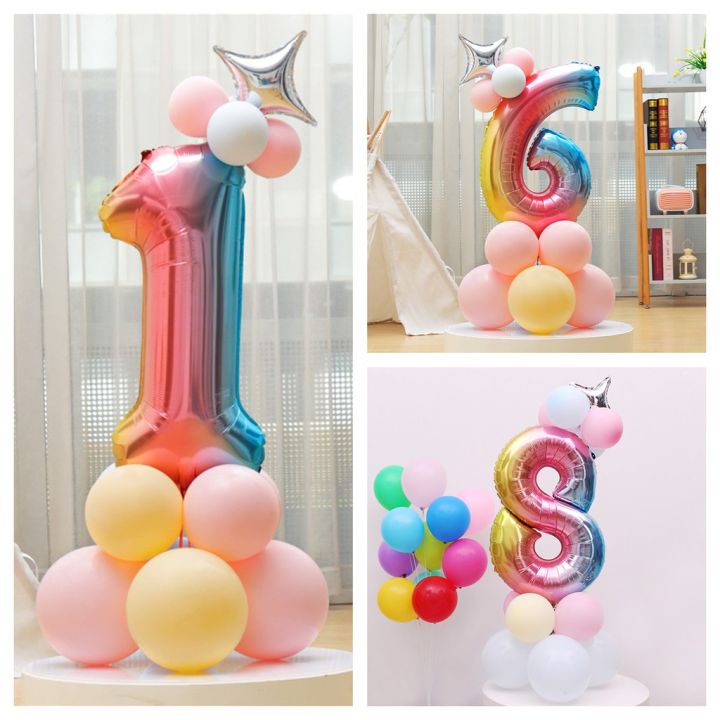 32 inch gradient rainbow digital number set foil balloons birthday ...