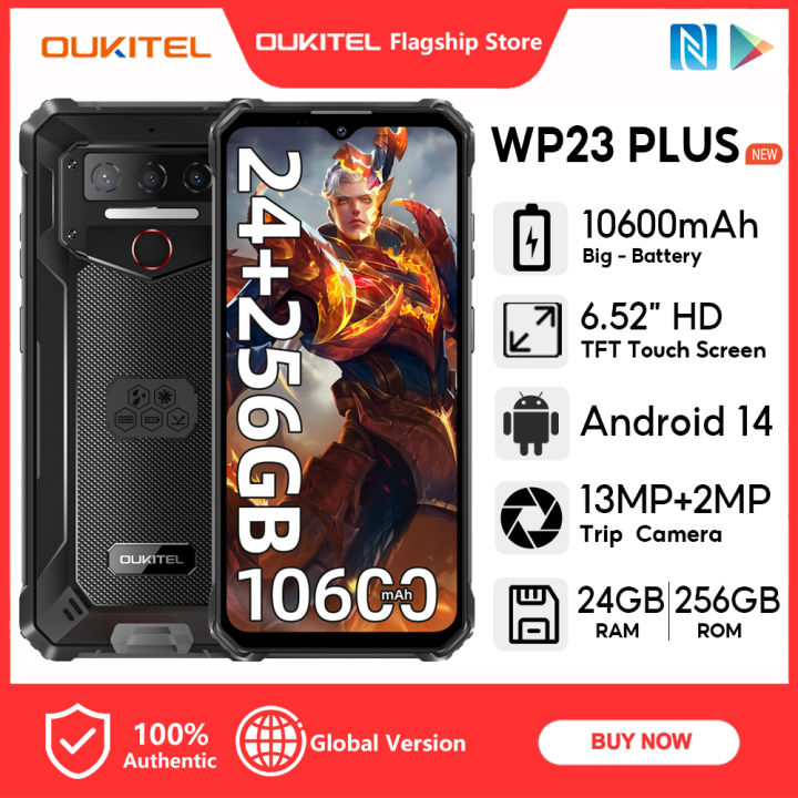 [LOCAL STOCK] OUKITEL WP23 PLUS 24GB+256GB 10600mAh Big battery Mobiles 6.52“ HD Screen 13MP+2MP ...