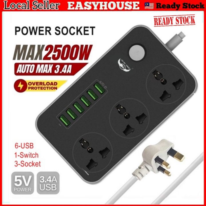 Universal Power Plug 6 USB Port Auto Max 3.4A With 3 Anti-Static Power ...