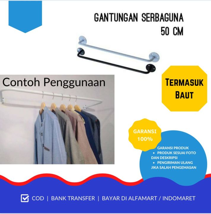 Gantungan Baju Dinding Tembok 50 CM / Gantungan Baju Coating Tempel Ke ...