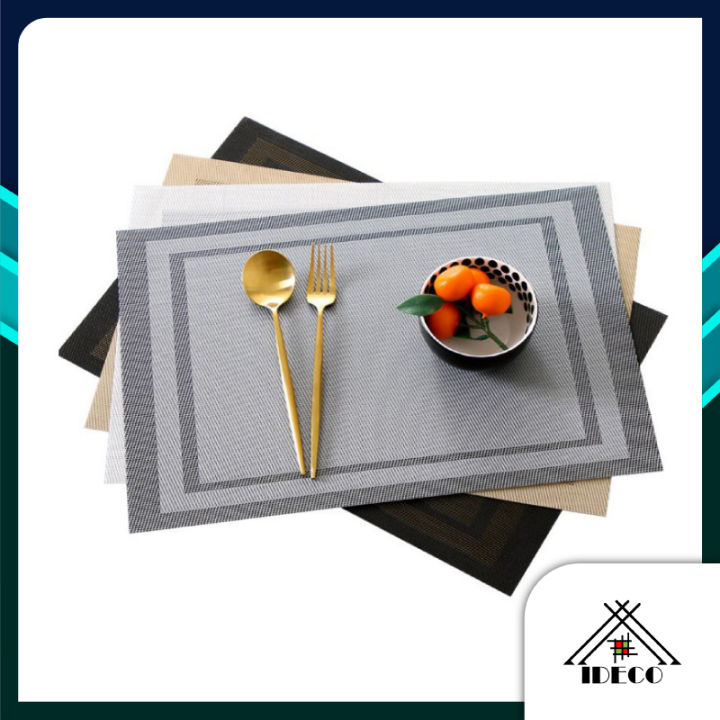 iDECO Placemat Washable PVC Dining Table Set Weave Mats Diagonal Frame ...