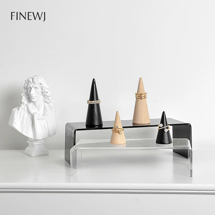 Solid Wooden Cone Finger Ring Display Stand Holder Jewelry Shop Ring ...