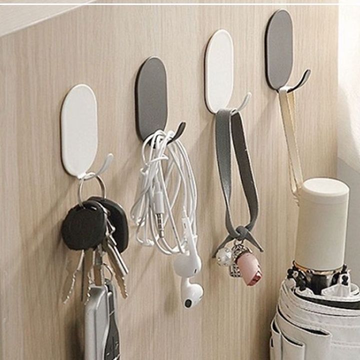 White / Black Carbon Steel Punch Free Metal Hook Traceless Adhesive ...