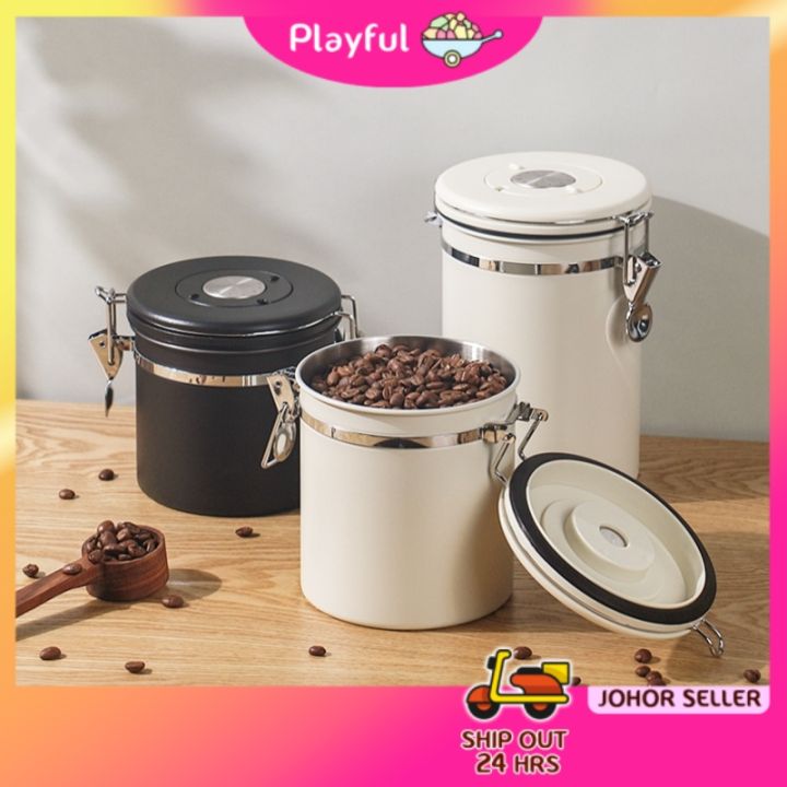 【PLAYFUL】 Espresso Coffee Beans Tea Container Storage Canister1.2L/1.5L ...