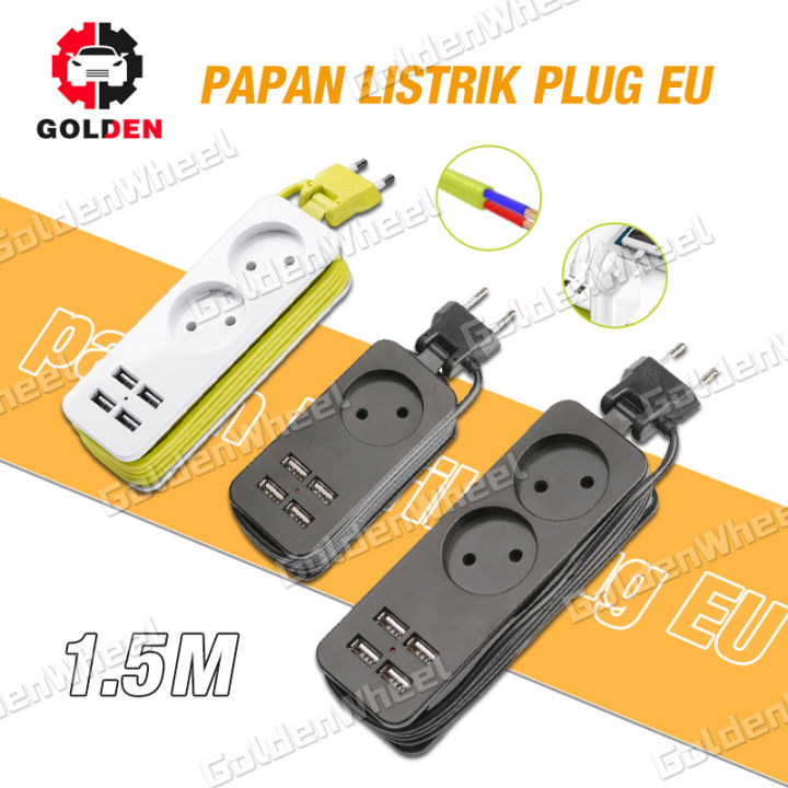 Portable Stop Kontak Travel - 4 USB Port - Kabel 1.5M 2 Lubang Saklar ...
