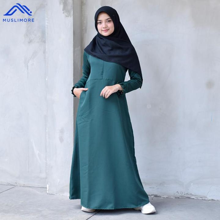 Muslimore - Baju Muslim Wanita Gamis Murah Hijau Botol Polos Syar'i ...