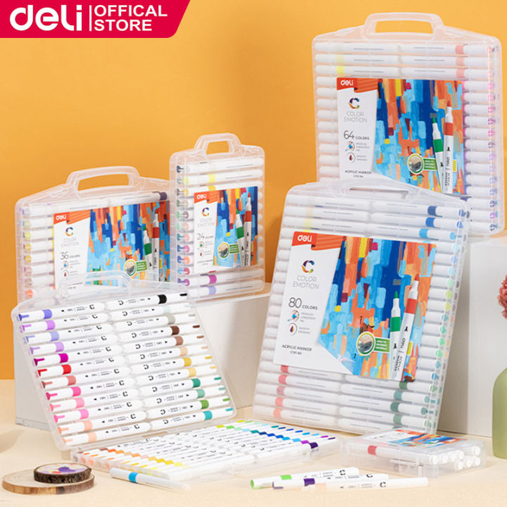 Deli 12/24/36 Colors Acrylic Marker Pen Waterproof Art Painting Pens ...