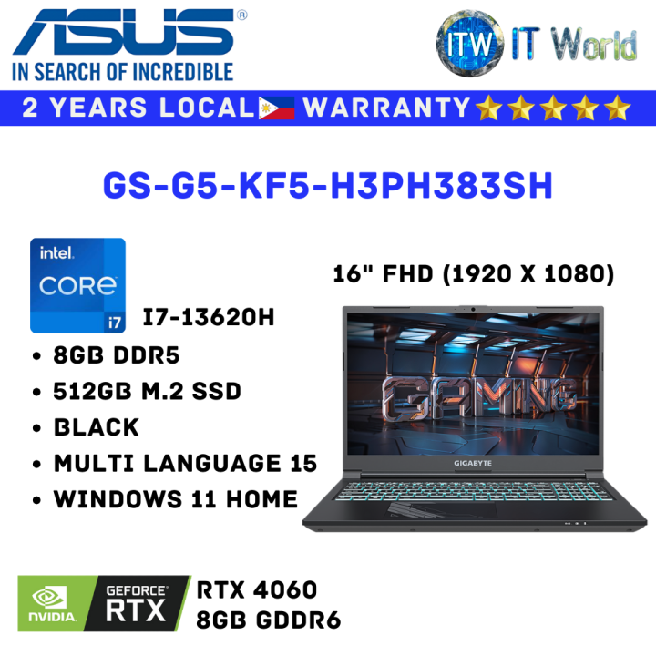 Itw | Gigabyte G5 Laptop | i7-13620H | DDR5 8GB | 512GB SSD | RTX 4060 (GS-G5-KF5-H3PH383SH ...