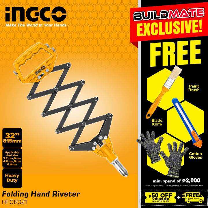 BUILDMATE Ingco Folding Hand Riveter 32" 815mm Rivet Gun Riveter Hammer ...