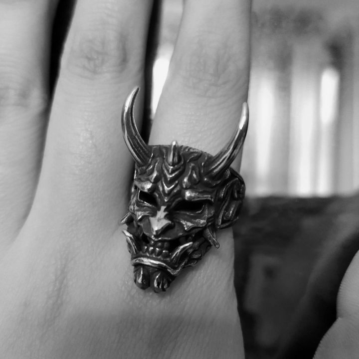 Cincin Pria Topeng Prajna Samurai - Prajna Horn Skull Silver Gold Ring ...