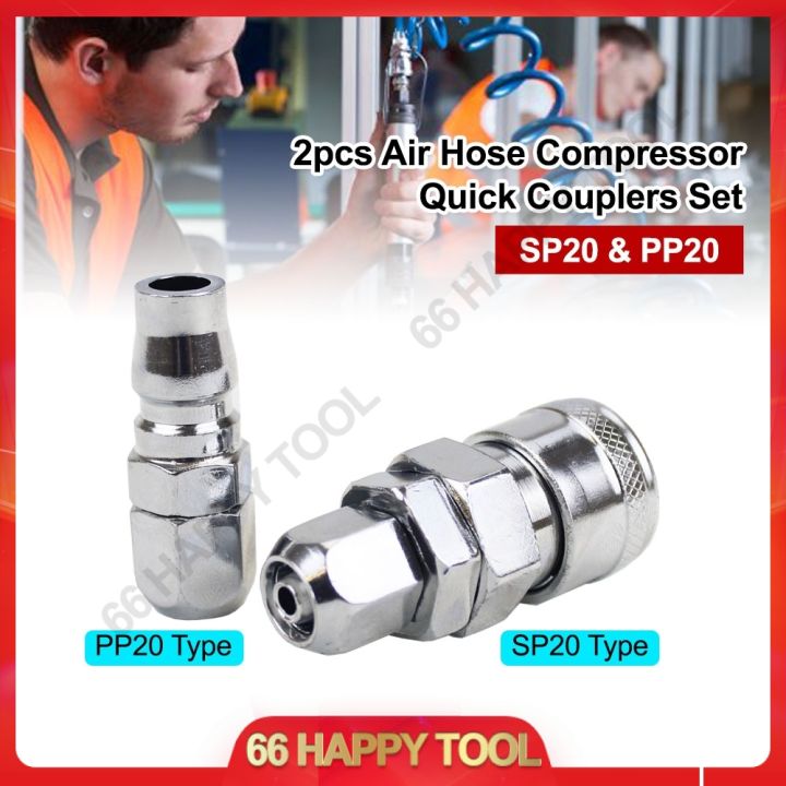 2pcs Air Hose Compressor Quick Couplers Set High Pressure Push-in ...