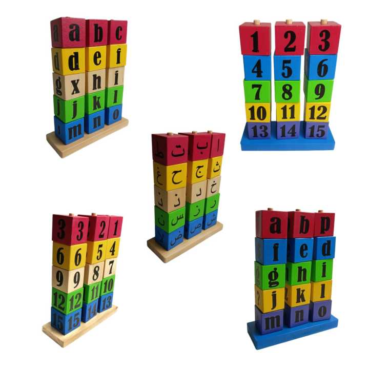 Mainan Edukasi Menara Huruf Angka Hijaiyah Balok Kubus Kayu 3D ...
