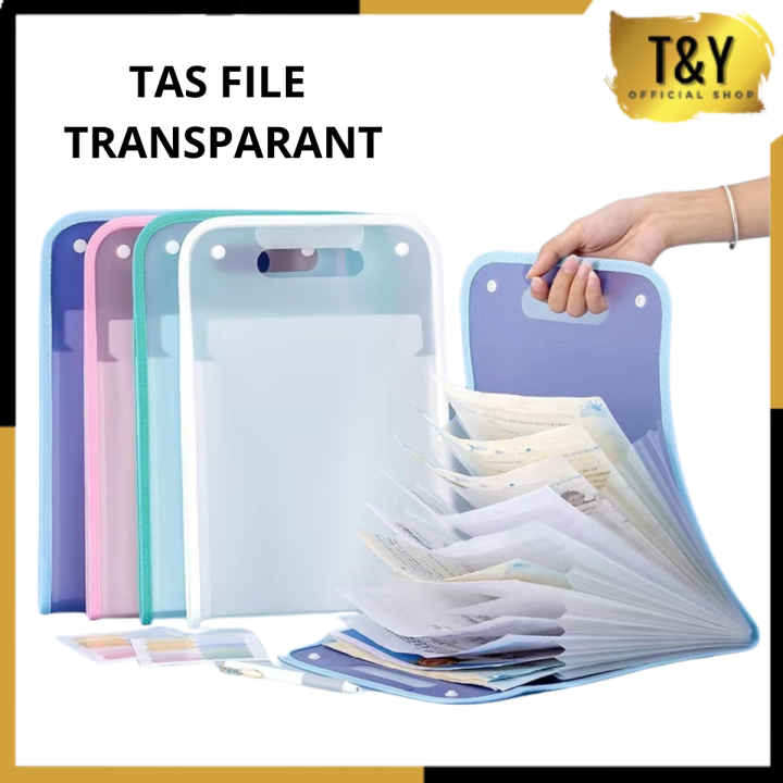TY Tas file Handle Warna Transparan Anti Air Multi Layer Folder Tas ...
