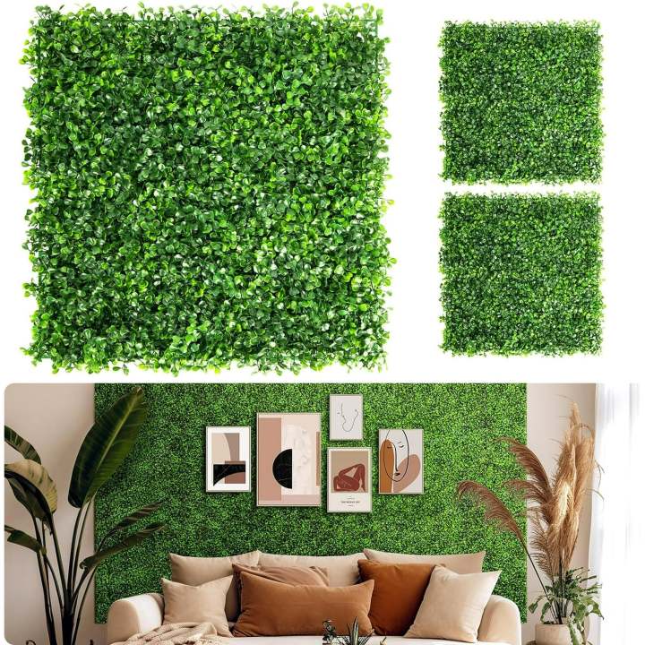 12 Pack Artificial Grass Wall Panels, 25x25cm Outdoor Boxwood Hedge ...
