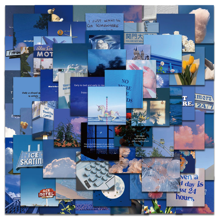 10/62PCS Blue Scenery Landscape Stickers Cute Anime Aesthetic Decals ...