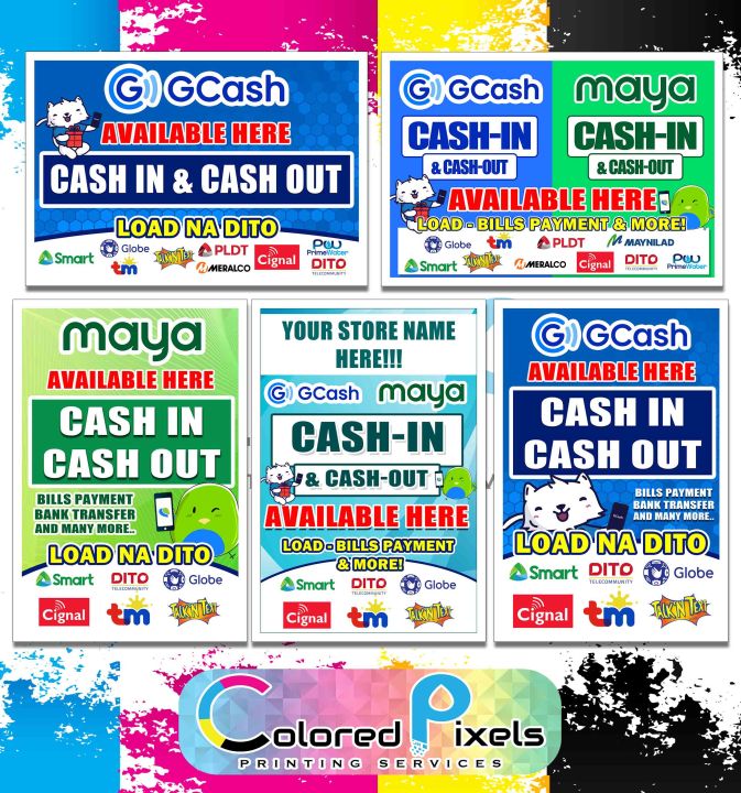 GCash / MAYA Tarpaulin Banner Cash in and Cash Out | Lazada PH