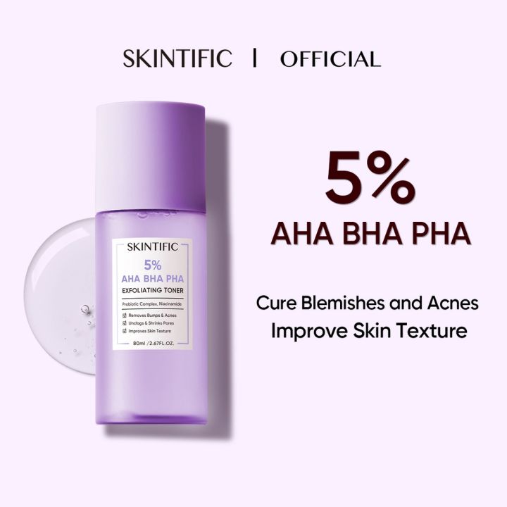SKINTIFIC OFFICIAL 5% Aha Bha Pha Exfoliating Toner Face Exfoliation ...