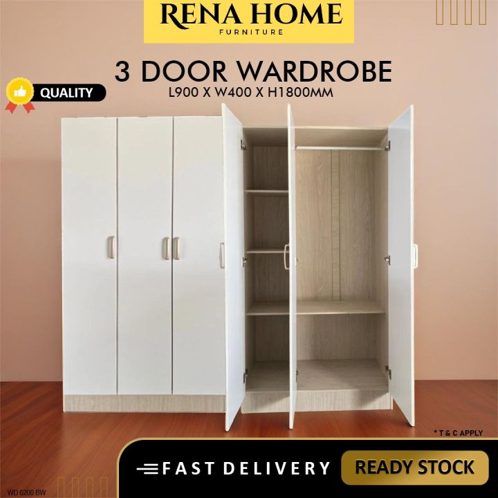 [RENA HOME] 3 Door Wardrobe | Bedroom Wardrobe | Almari Baju | Almari 3 ...