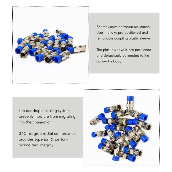 Rg6 F Type Connector Coax Coaxial Compression Fitting 20 Pack (Blue ...