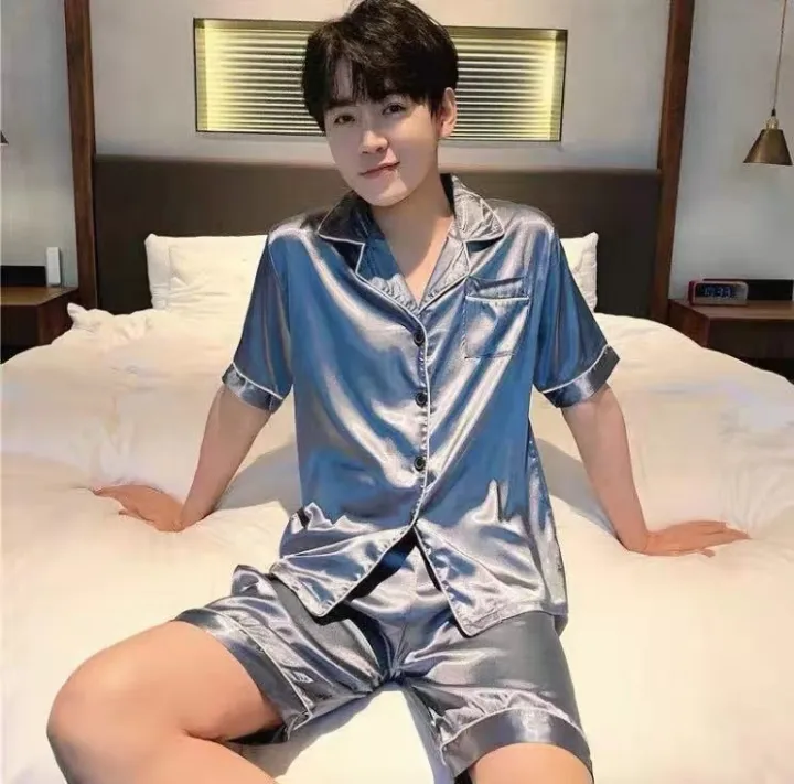 tichada 3333-1 ชุดนอนผู้ชายแขนสั้นขาสั้น คอปก ใส่นอนสบายๆน่ารักๆผ้าซาตินนิ่มใส่สบาย สีสวยสด ...