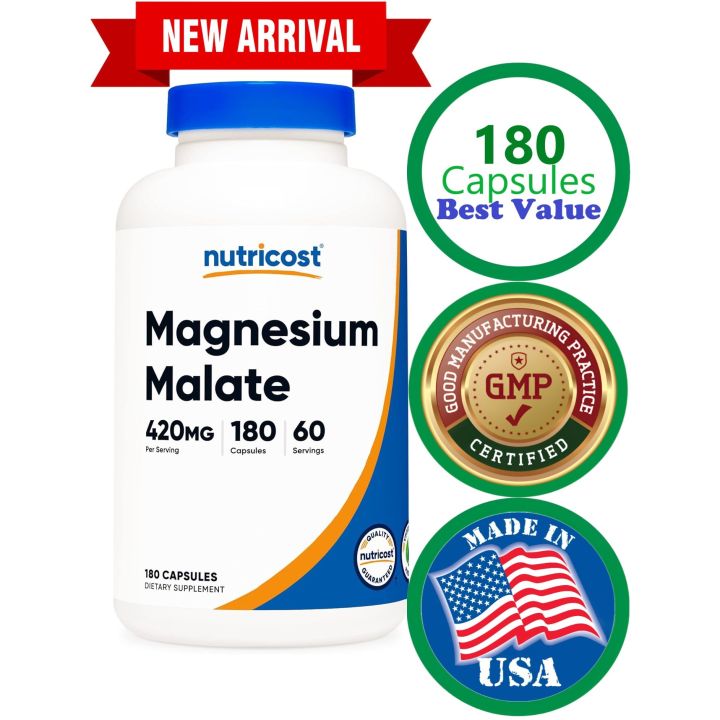 180 Caps Real Magnesium Malate Most Bioavailable Form Greatly Supports ...