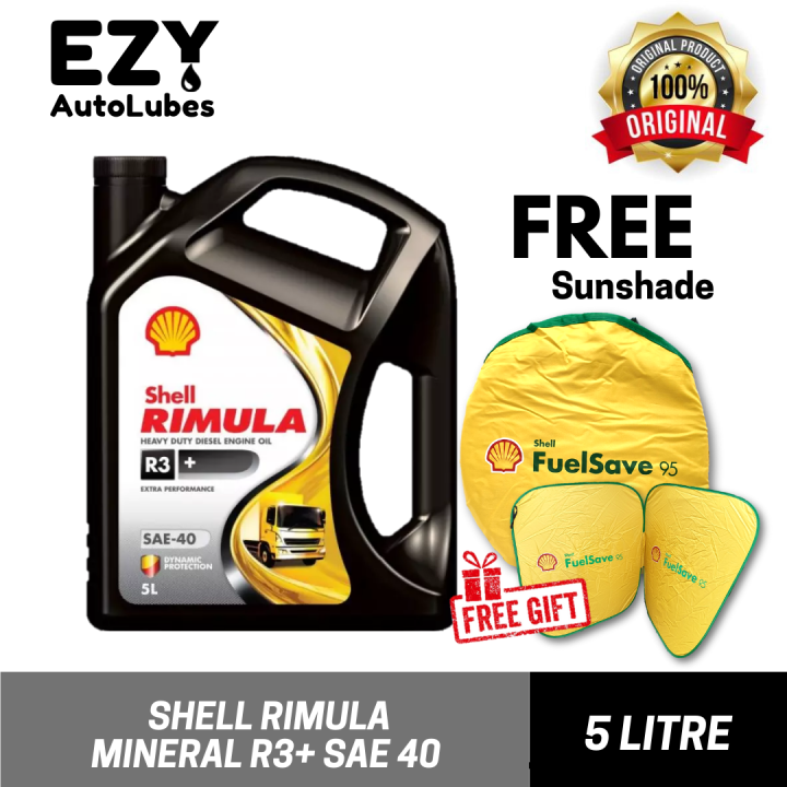 Shell Rimula R3+ 40 5 Litre (FOC Shell Sunshade)- MINYAK HITAM LORI👉 ...