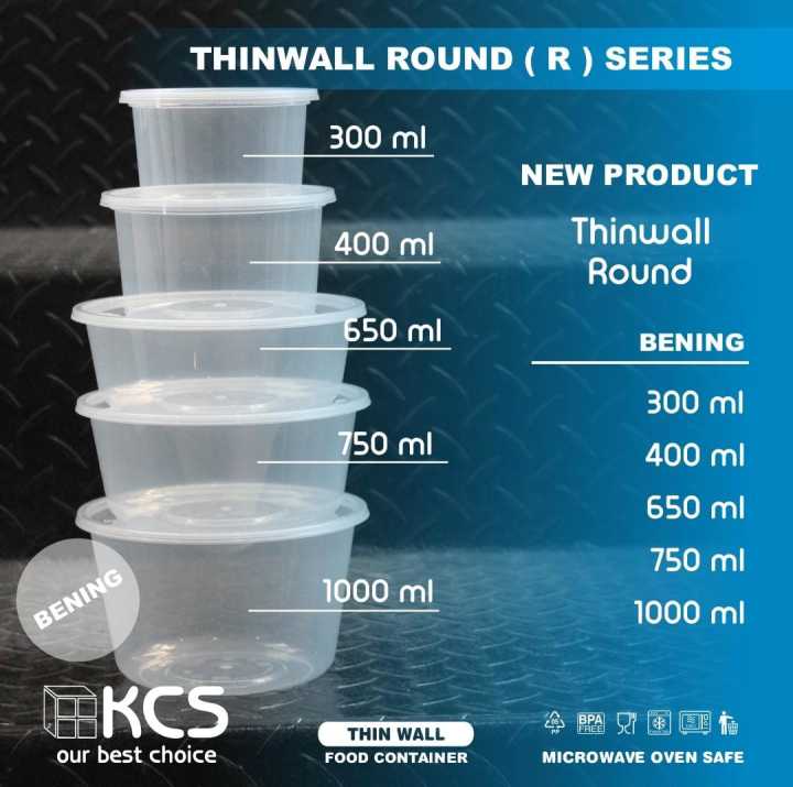 Thinwall Round KCS isi 25pcs 300ml 450ml 650ml 750ml 1000ml Kotak Makan Plastik Sekali Pakai ...