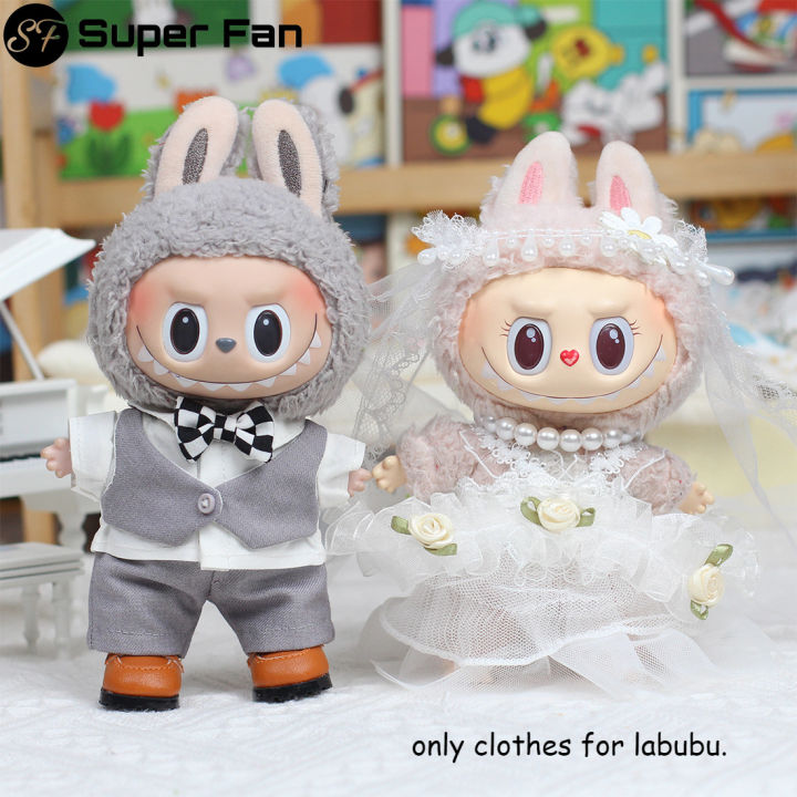 (Super Fan) Christmas Clothes Only 17cm Labubu Wedding Dress Wedding ...