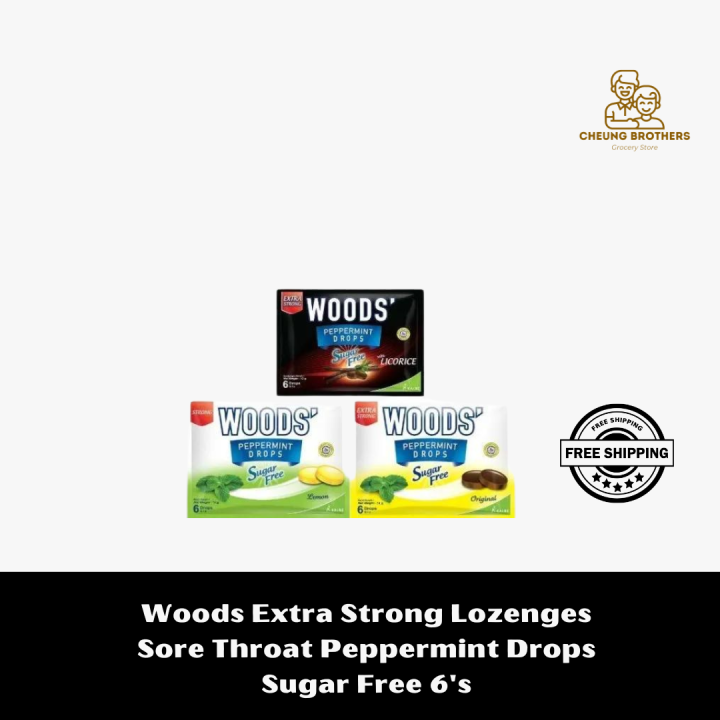 Woods Extra Strong Lozenges Sore Throat Peppermint Drops Sugar Free 6's ...