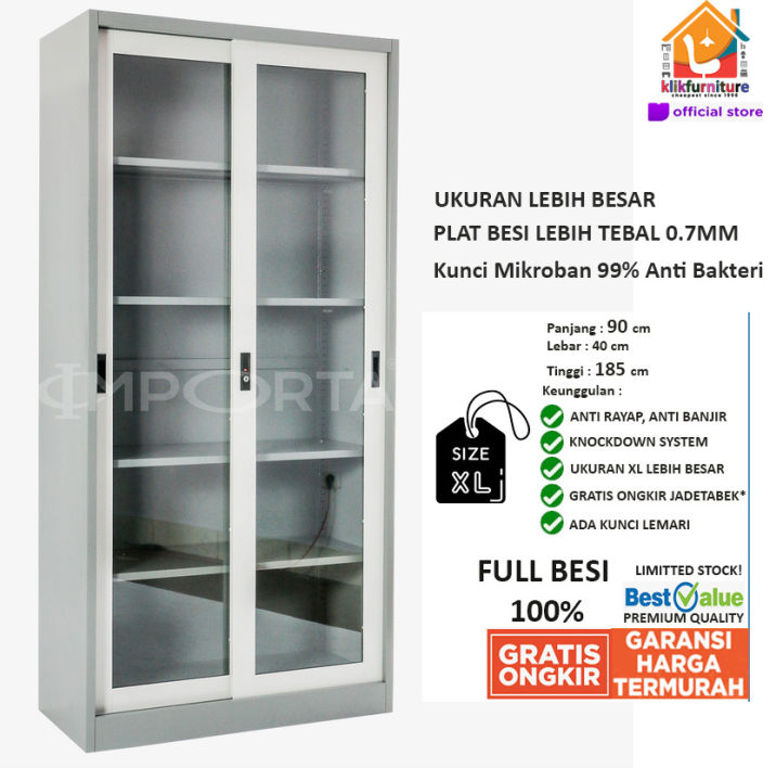 Lemari Arsip Filing Cabinet Besi Pintu Sliding KACA SCE18 BT | Lazada ...