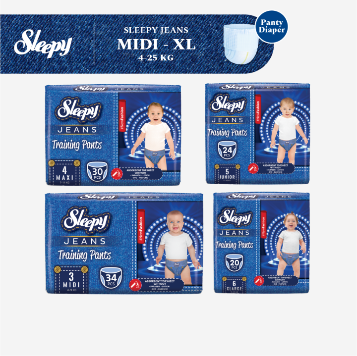 Sleepy Jeans Training Pants Diaper - Midi 34/ Maxi 30/ Junior 24/ XL 20 | Lazada