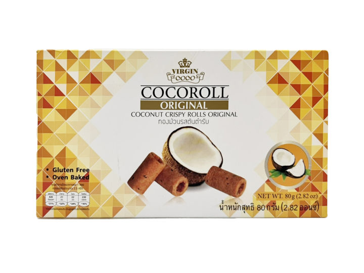 เวอร์จิ้นโคโค่ ทองม้วนรสต้นตำรับ 80 กรัม (VIRGINCOCO Coconut Crispy Roll Original 80 g ...