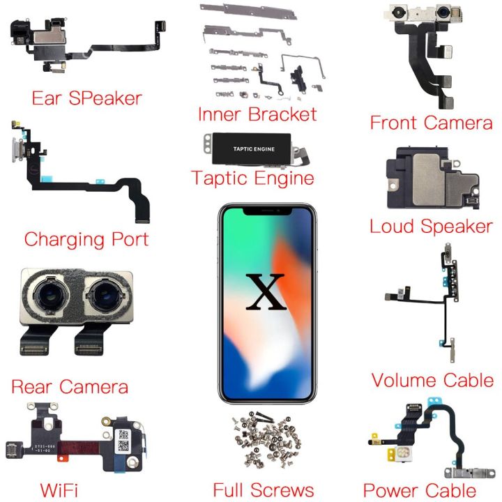 inner Parts For iPhone X Front Rear Camera Charging Port Power Volume ...
