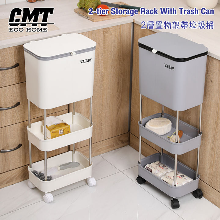 20l Kitchen Waste Bin 2 Tier Waste Bins With Lids, Wheels, Shelves, 2 ...