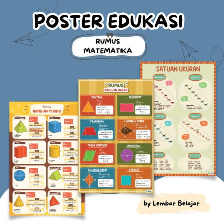 Lembar Belajar Poster Satuan Matematika - Rumus Bangun Ruang dan Datar | Lazada Indonesia