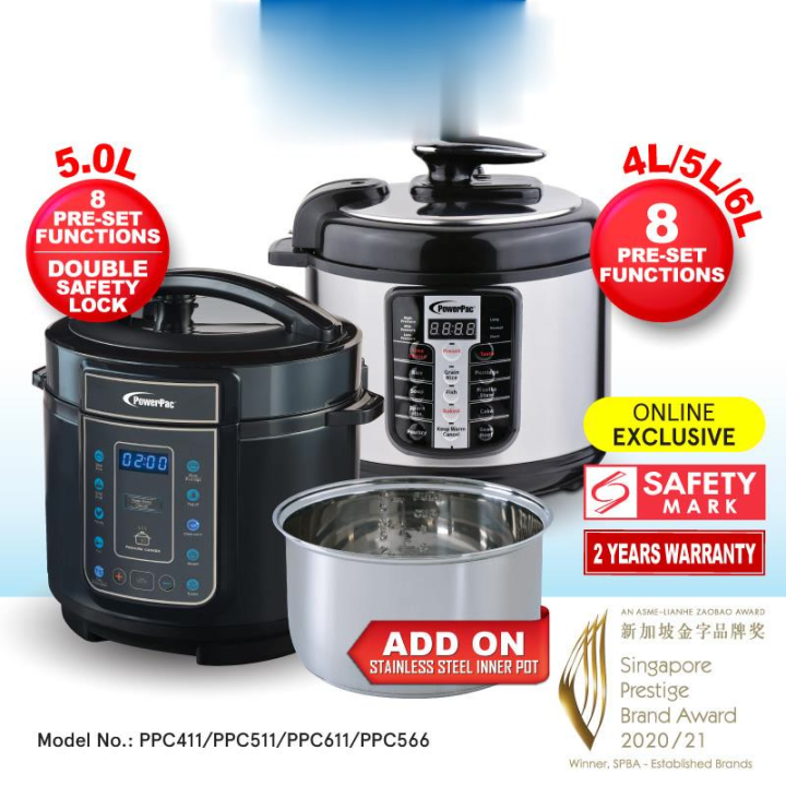 PowerPac Electric Pressure Cooker 4.0L/5.0L/6.0L (PPC411, PPC511 ...