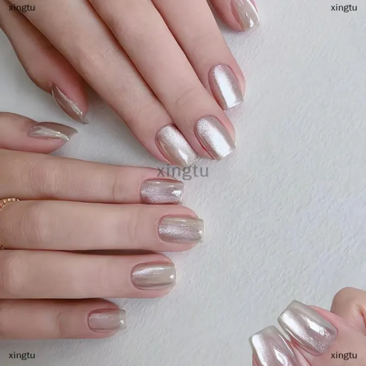 [COD] xingtu 30Pcs Short Press On Nails Aurora Cat Eyes Pure Ballerina ...