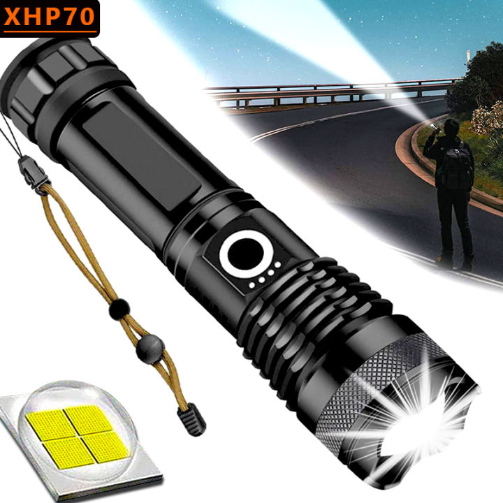 0LM Most Powerful Flashlight 5 Modes XHP70 Zoom LED Torch Rechargeable ...