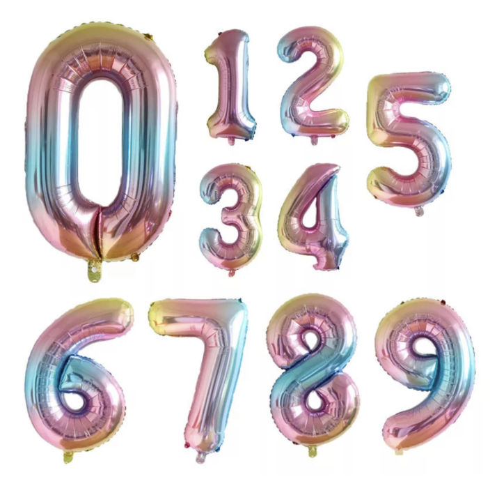 [Ready Stock in SG]32 Inch Gradient Rainbow Color Number Balloons for ...