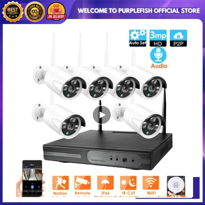 NVR KIT 8CH Wireless Paket IP Camera CCTV Tanpa Kabel 8 Channel 3MP ...