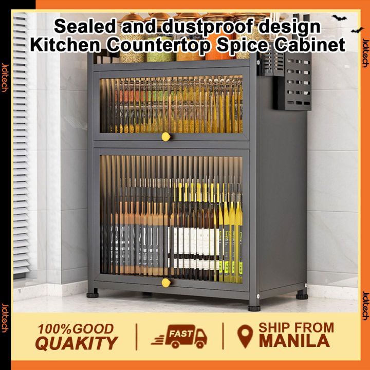 Jiditech 3-Tier Spice Cabinet Rack Kitchen Condiments Storage Rack With ...