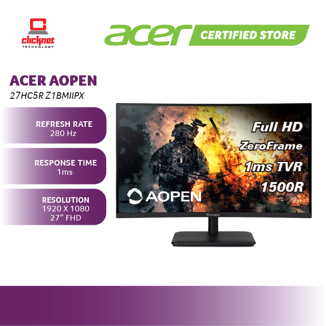 ACER AOPEN 27HC5R Z1BMIIPX 27'' FHD 280Hz, DP+HDMI, LED CURVED GAMING MONITOR_BLACK | Lazada