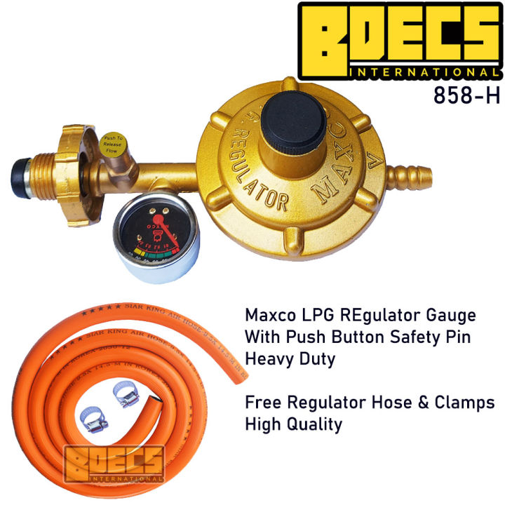 Maxco LPG Regulator 858H With Gauge, Push Button Free Regulator Hose ...