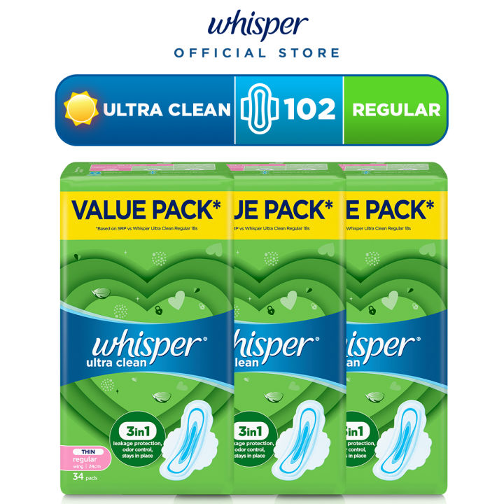 [Bundle of 3] Whisper Ultra Clean Sanitary Pad Regular Day Thin Wing ...